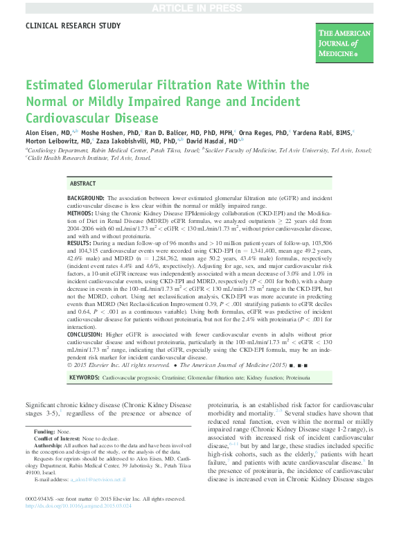 (PDF) Estimated glomerular filtration rate within the normal or mildly ...