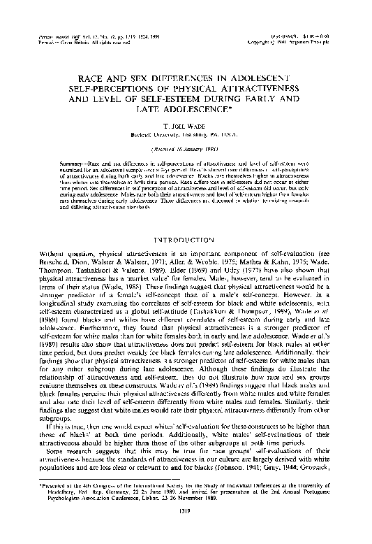Pdf Race And Sex Differences In Adolescent Self Perceptions Of