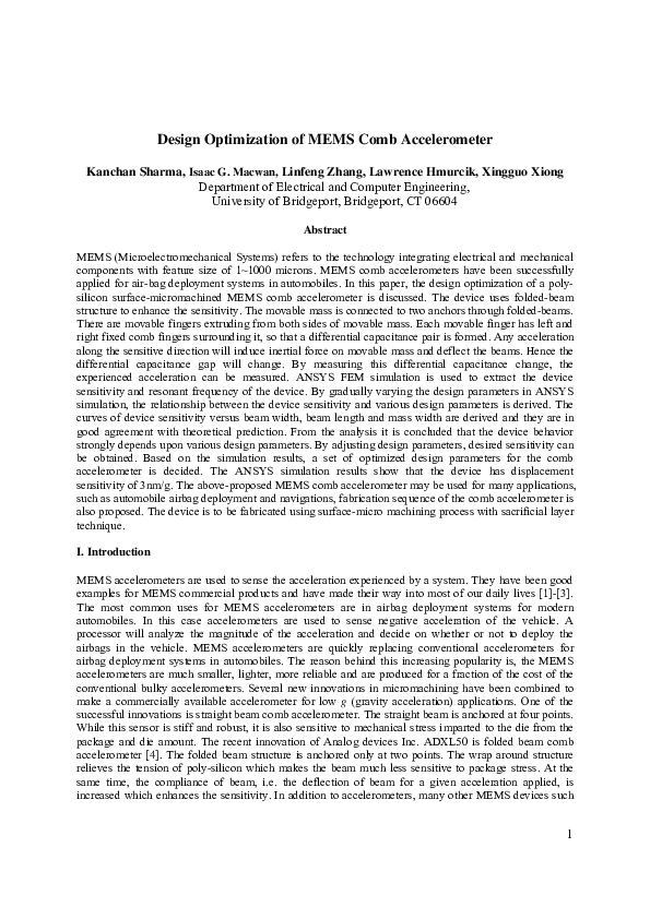 (PDF) Design Optimization of MEMS Comb Accelerometer