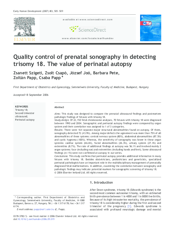(PDF) Quality control of prenatal sonography in detecting trisomy 18 ...