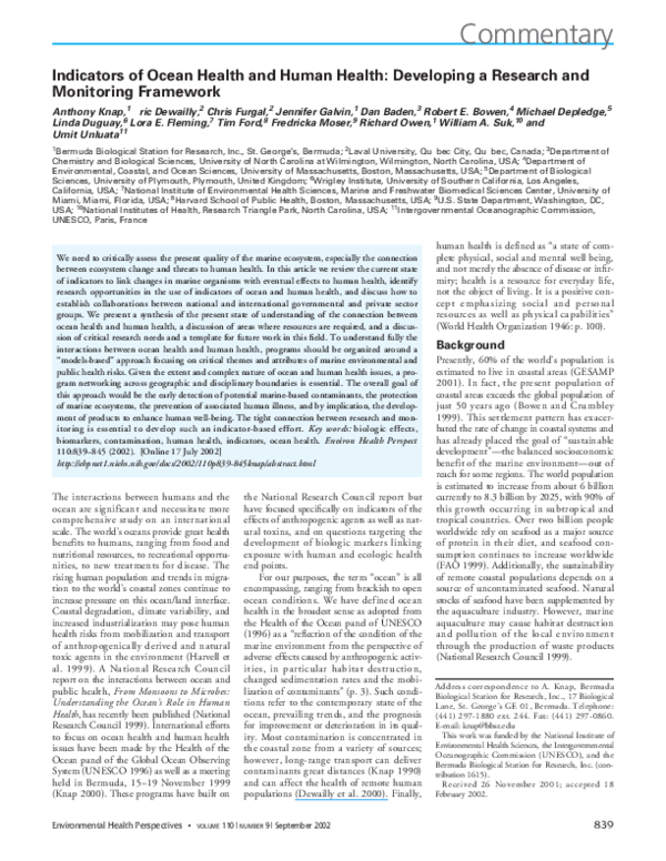 (PDF) Indicators of ocean and human health