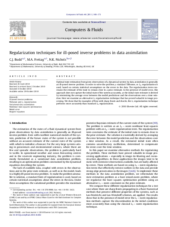 (PDF) Regularization techniques for ill-posed inverse problems in data assimilation