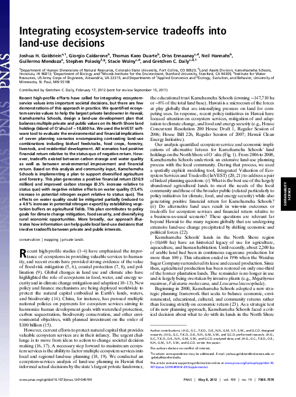 (PDF) Integrating ecosystem-service tradeoffs into land-use decisions