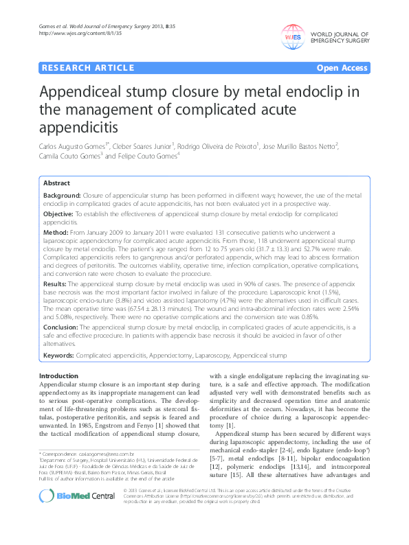 (PDF) Appendiceal stump closure by metal endoclip in the management of ...