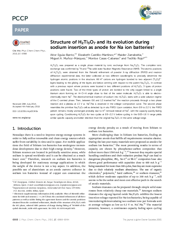 (PDF) Structure of H2Ti3O7 and its evolution during Sodium insertion as ...