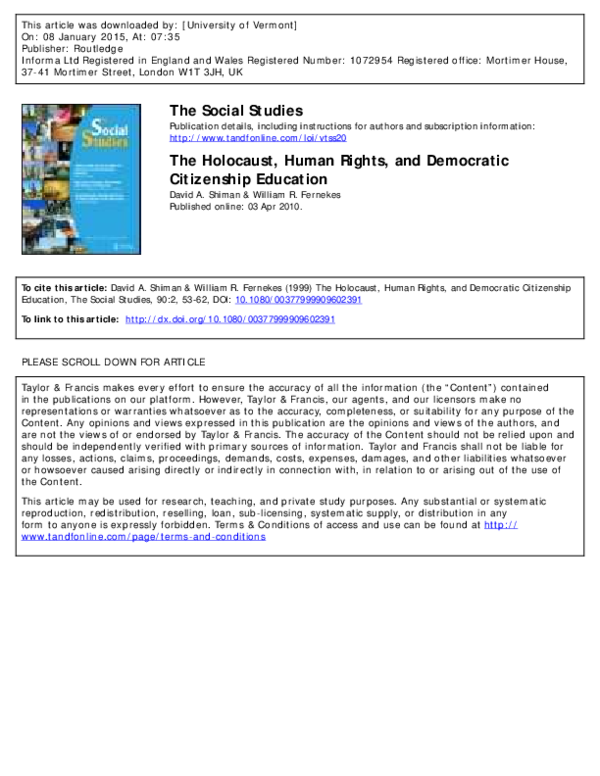 (PDF) The Holocaust, Human Rights, and Democratic Citizenship Education