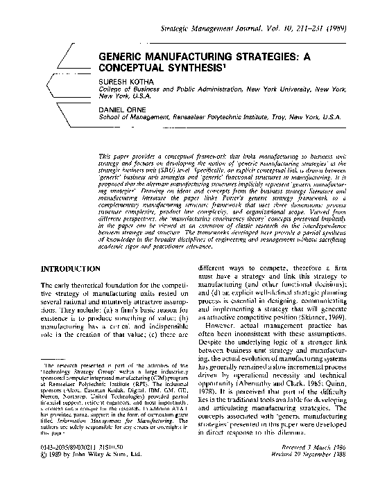 (PDF) Generic manufacturing strategies: A conceptual synthesis