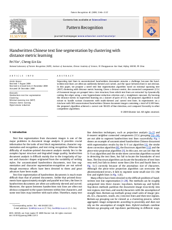 Pdf Handwritten Chinese Text Line Segmentation By Clustering With Distance Metric Learning