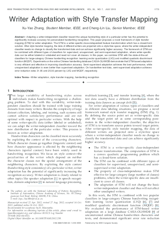 (PDF) Writer Adaptation with Style Transfer Mapping
