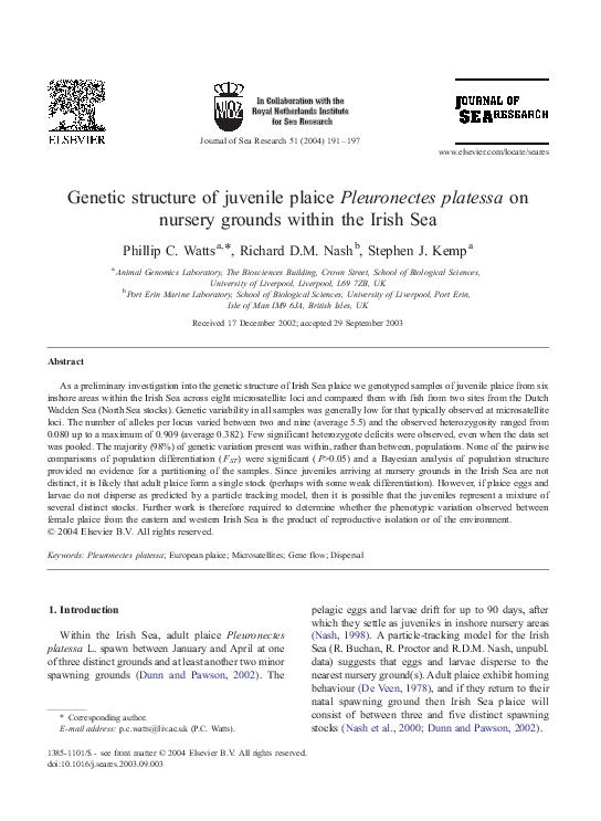 (PDF) Genetic structure of juvenile plaice Pleuronectes platessa on ...