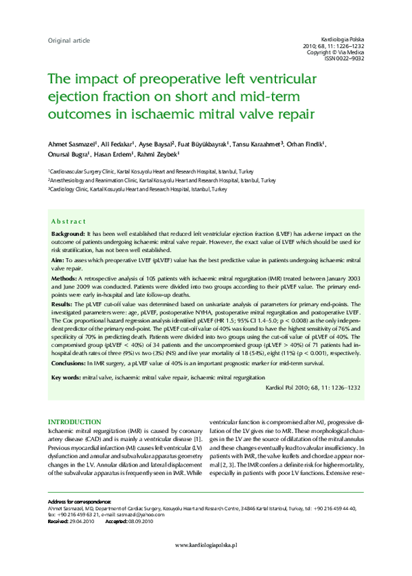 (PDF) The impact of preoperative left ventricular ejection fraction on short and mid-term ...