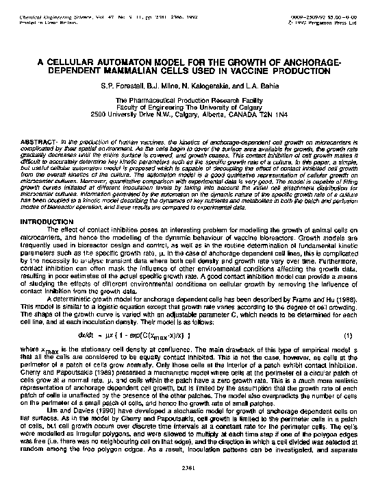 (PDF) A cellular automation model for the growth of anchorage-dependent ...