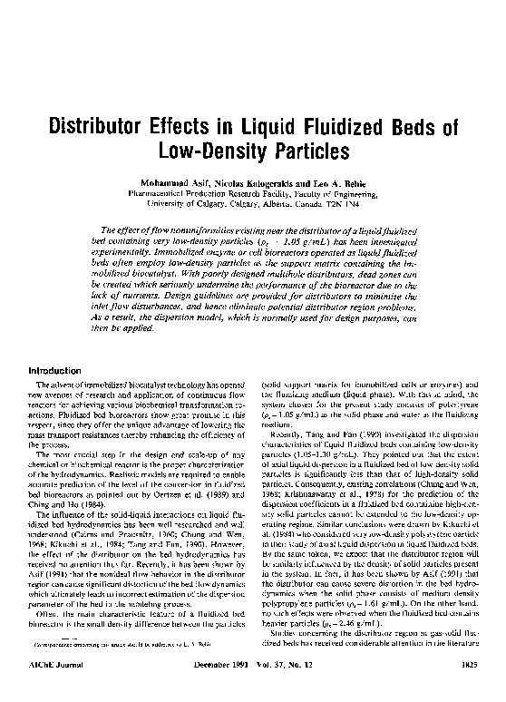 (PDF) Distributor effects in liquid fluidized beds of low-density particles