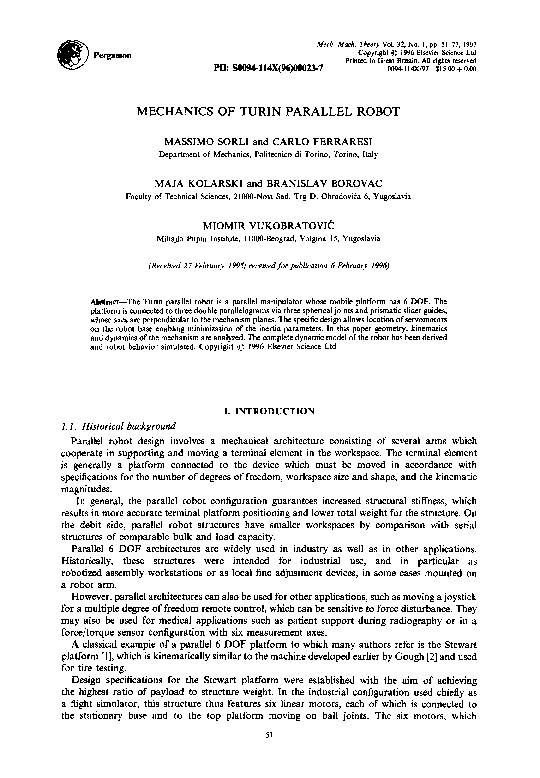 (PDF) Mechanics of turin parallel robot