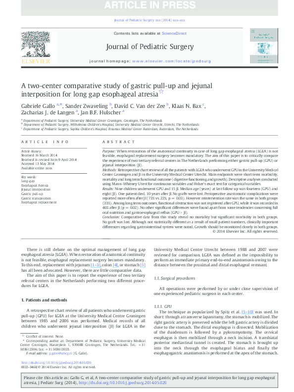 (PDF) A two-center comparative study of gastric pull-up and jejunal ...