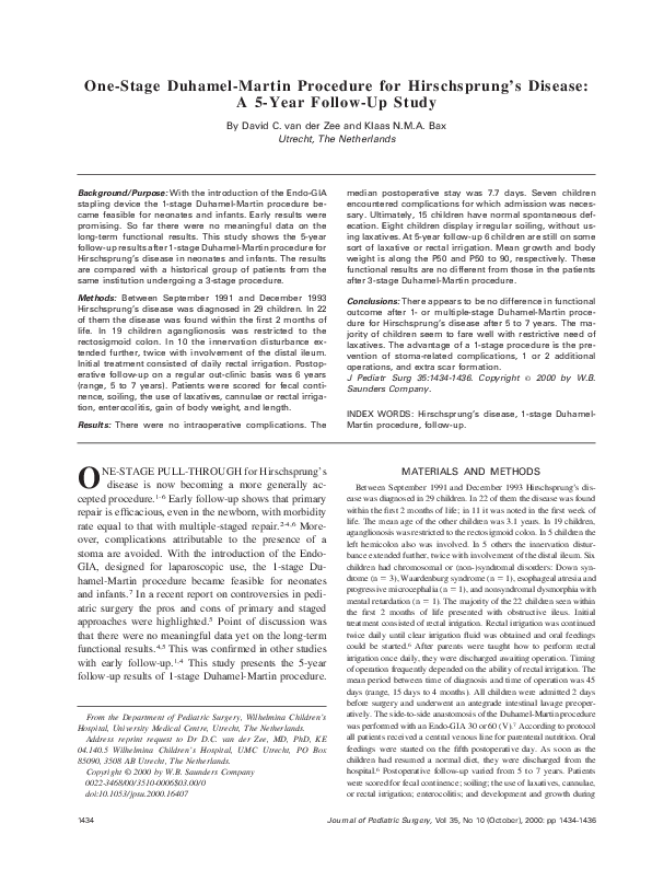 (PDF) One-stage Duhamel-Martin procedure for Hirschsprung's disease: A ...