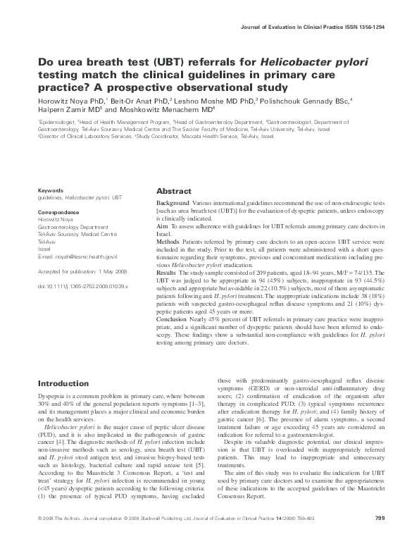 (PDF) Do urea breath test (UBT) referrals for Helicobacter pylori ...