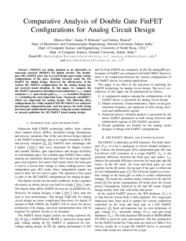 (PDF) Comparative analysis of double gate FinFET configurations for analog circuit design