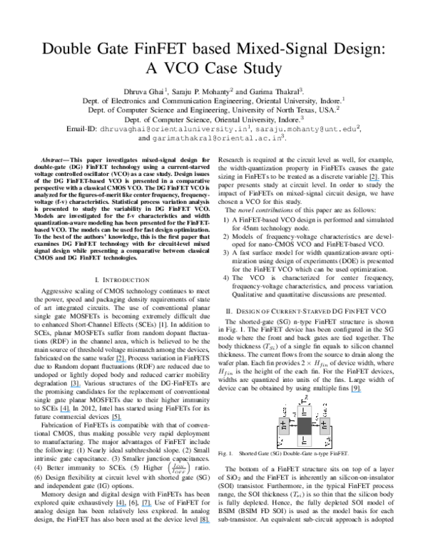 (PDF) Double gate FinFET based mixed-signal design: A VCO case study