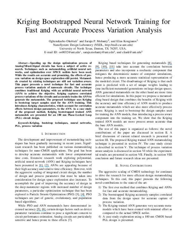 (PDF) Kriging bootstrapped neural network training for fast and accurate process variation analysis