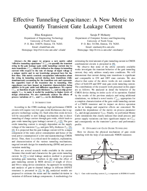 (PDF) Quantifying Gate Leakage with Effective Tunneling Capacitance
