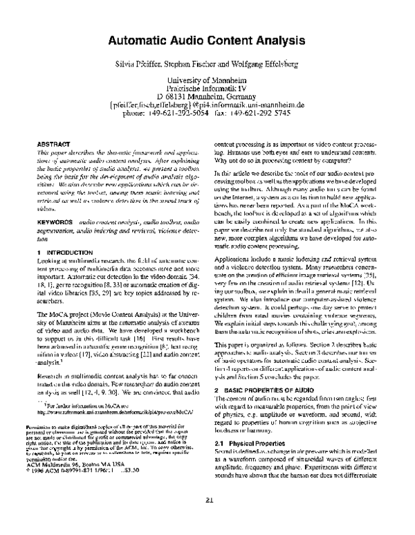 (PDF) Automatic audio content analysis