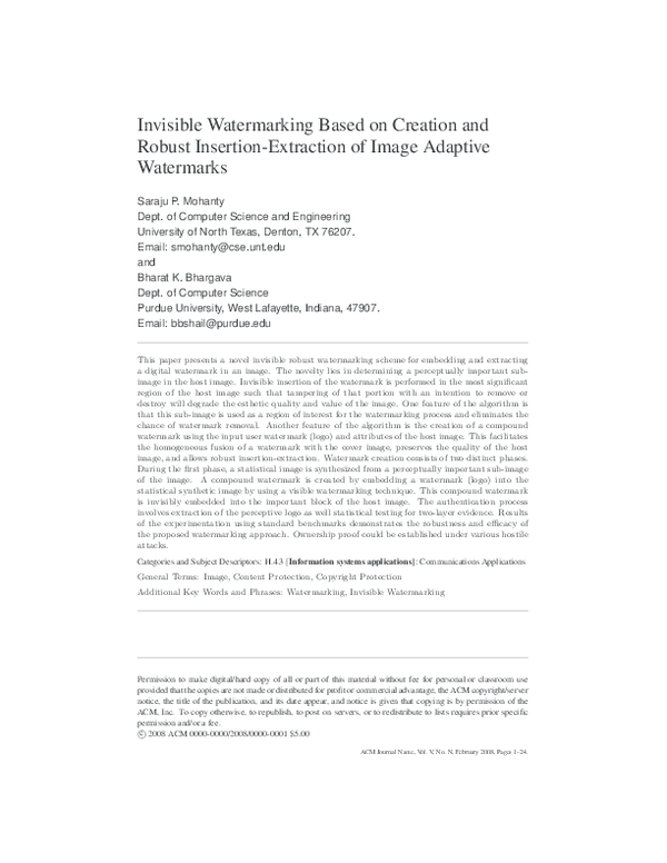 (PDF) Invisible watermarking based on creation and robust insertion ...