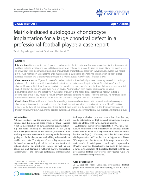 (PDF) Matrix-induced autologous chondrocyte implantation (MACI) for ...