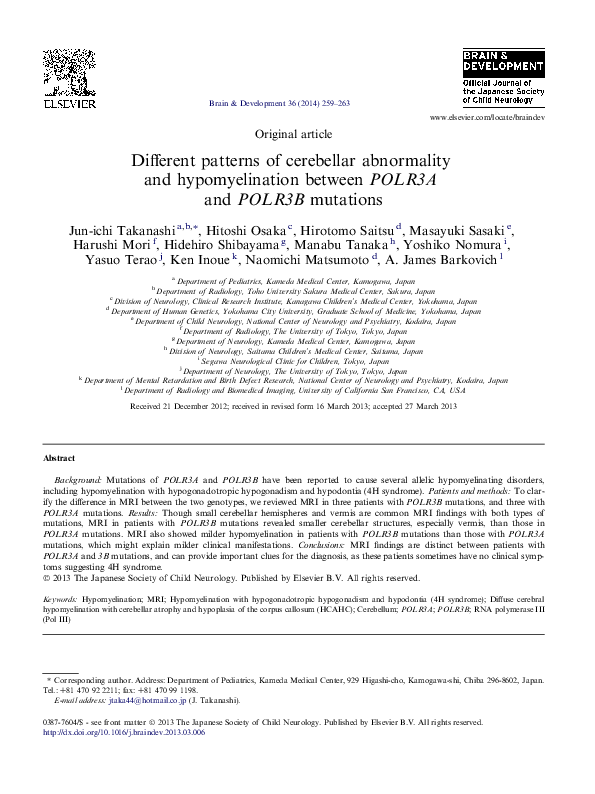 (PDF) Different patterns of cerebellar abnormality and hypomyelination between POLR3A and POLR3B ...