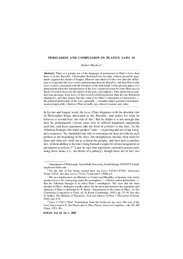 (PDF) Persuasion and Compulsion in Plato’s Laws 10