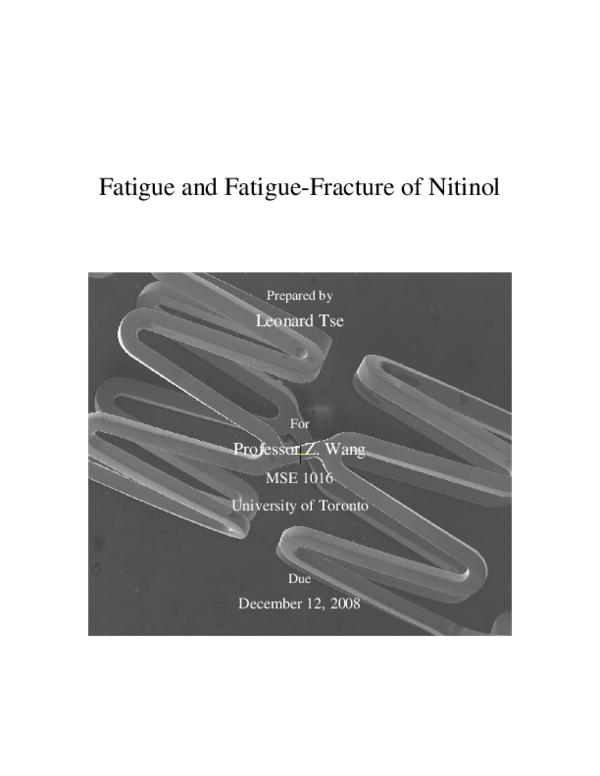 (PDF) Fatigue and Fatigue-Fracture of Nitinol