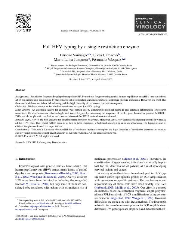 (PDF) Full HPV typing by a single restriction enzyme