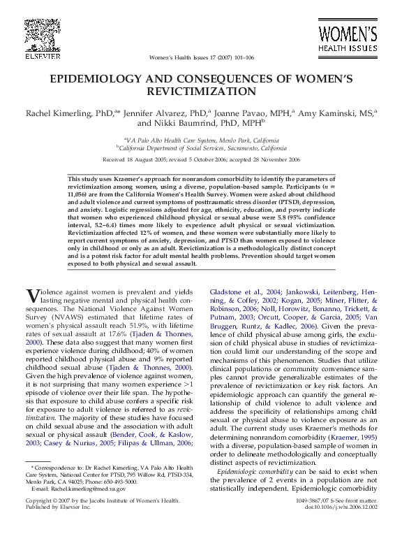(PDF) Epidemiology and Consequences of Women’s Revictimization