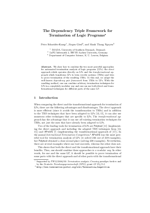 Pdf The Dependency Triple Framework For Termination Of Logic Programs