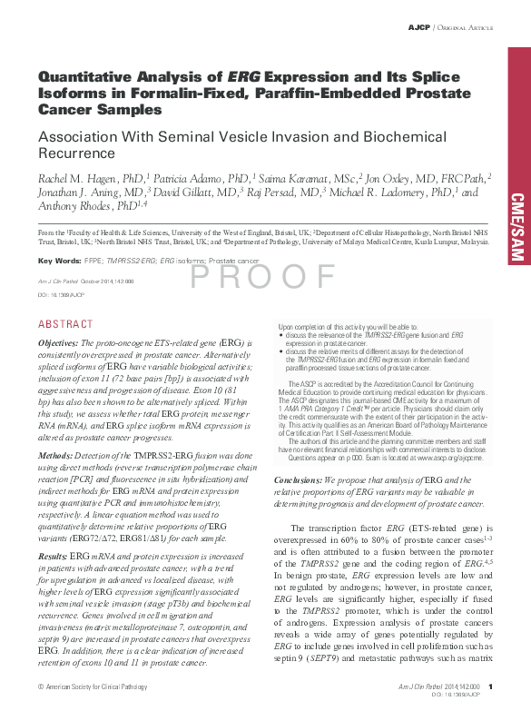 (PDF) Quantitative analysis of ERG expression and its splice isoforms in formalin-fixed ...