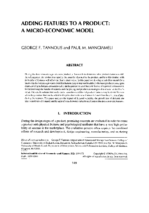 (PDF) Adding features to a product: A micro-economic model
