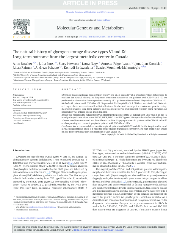 (PDF) The natural history of glycogen storage disease types VI and IX ...