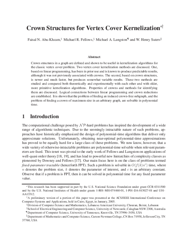 (PDF) Crown Structures for Vertex Cover Kernelization