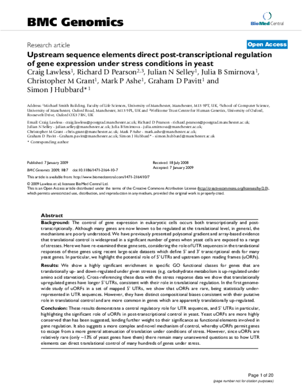 (PDF) Upstream sequence elements direct post-transcriptional regulation ...