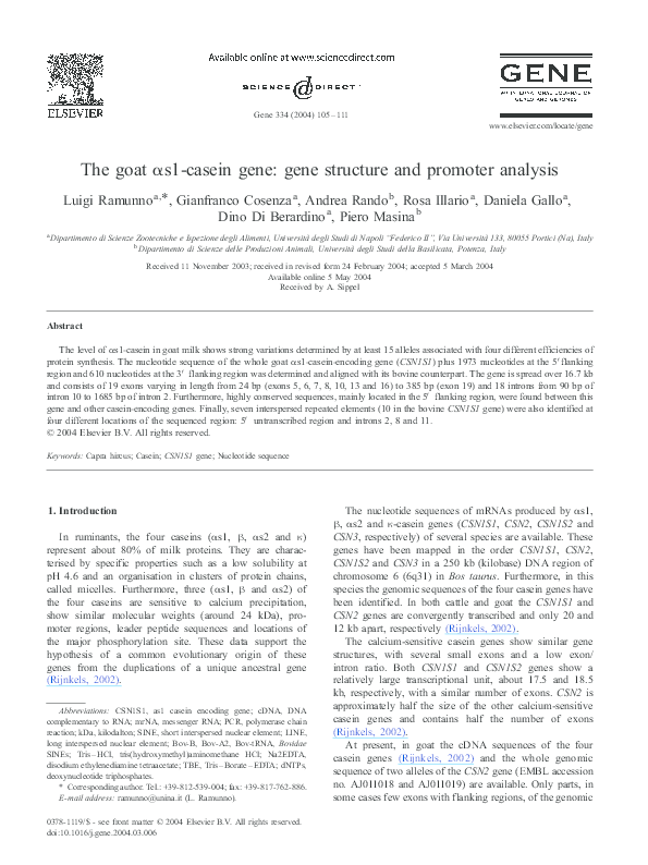(PDF) The goat αs1-casein gene: gene structure and promoter analysis