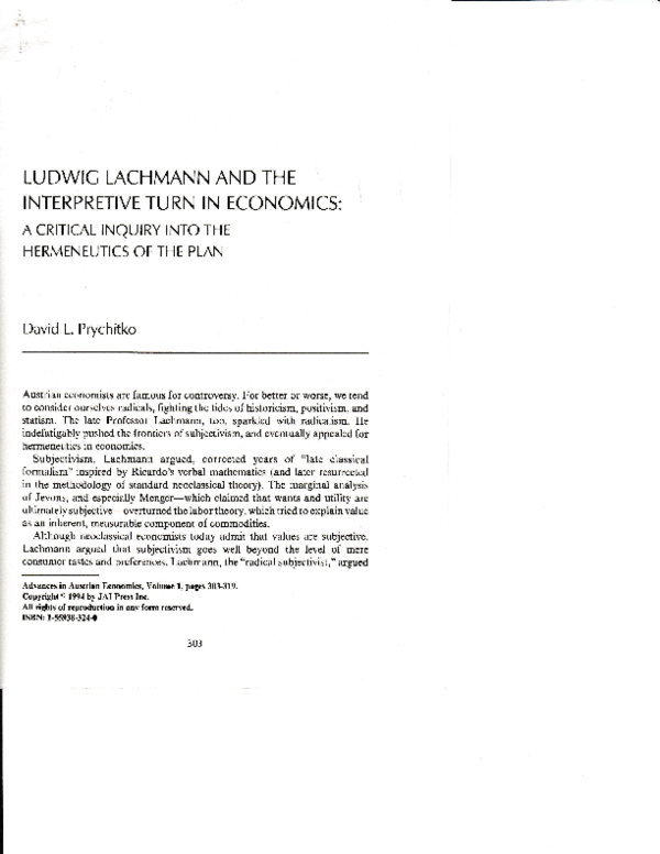 (PDF) Ludwig Lachmann and the Interpretive Turn in Economics: A ...