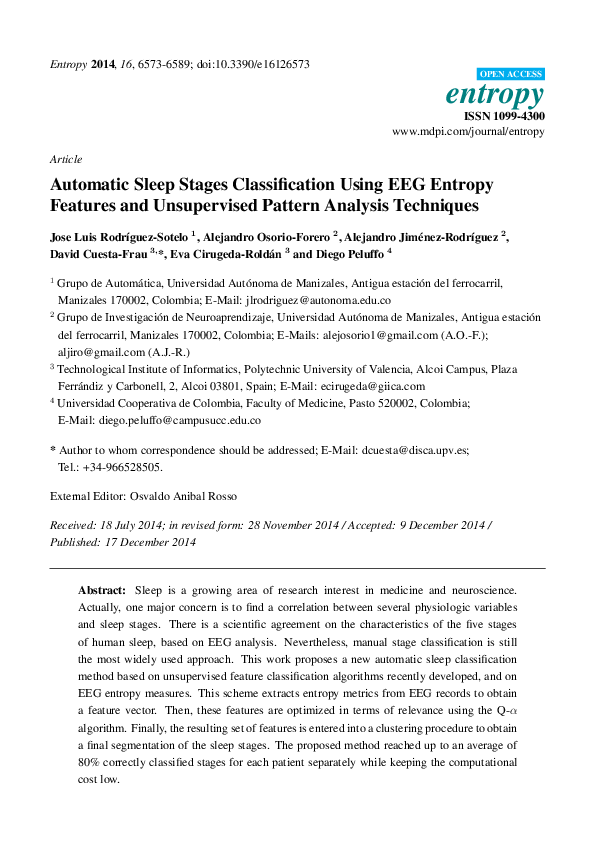 (PDF) Automatic Sleep Stages Classification Using EEG Entropy Features and Unsupervised Pattern ...