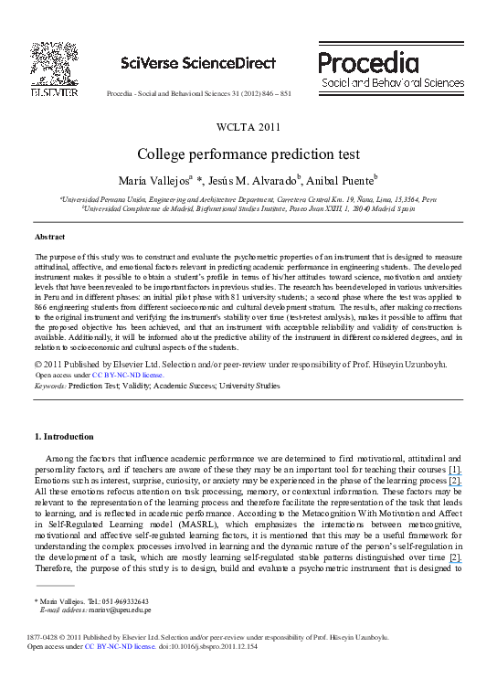 (PDF) College performance prediction test