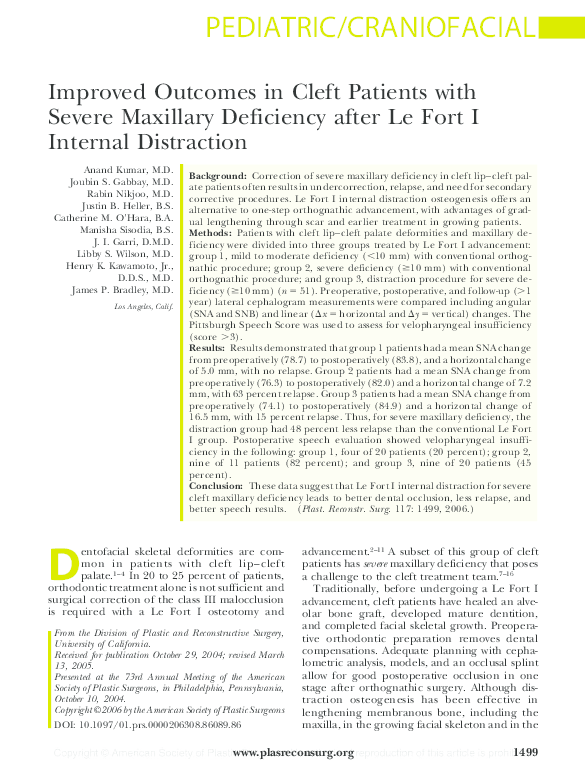 (PDF) Improved Outcomes in Cleft Patients with Severe Maxillary ...