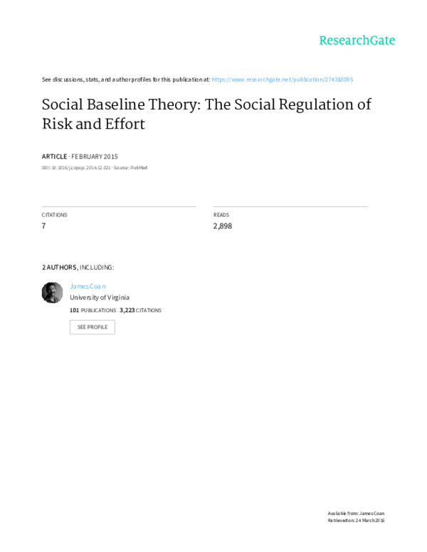 (PDF) Social Baseline Theory: The Social Regulation of Risk and Effort