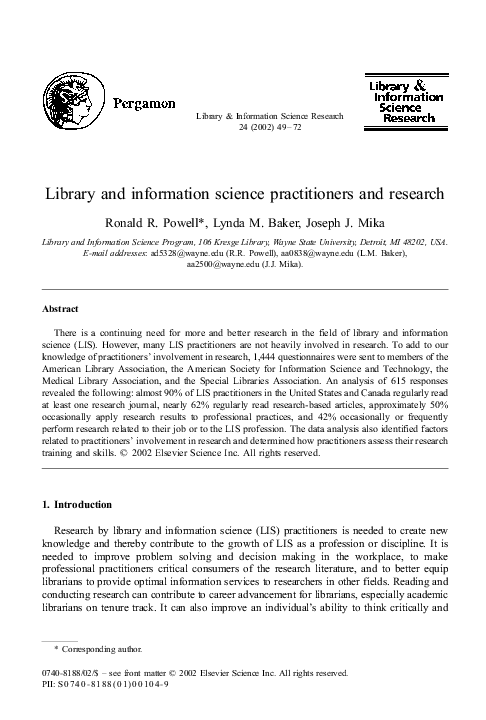 (PDF) Library and information science practitioners and research