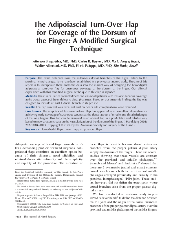 (PDF) The adipofascial turn-over flap for coverage of the dorsum of the ...