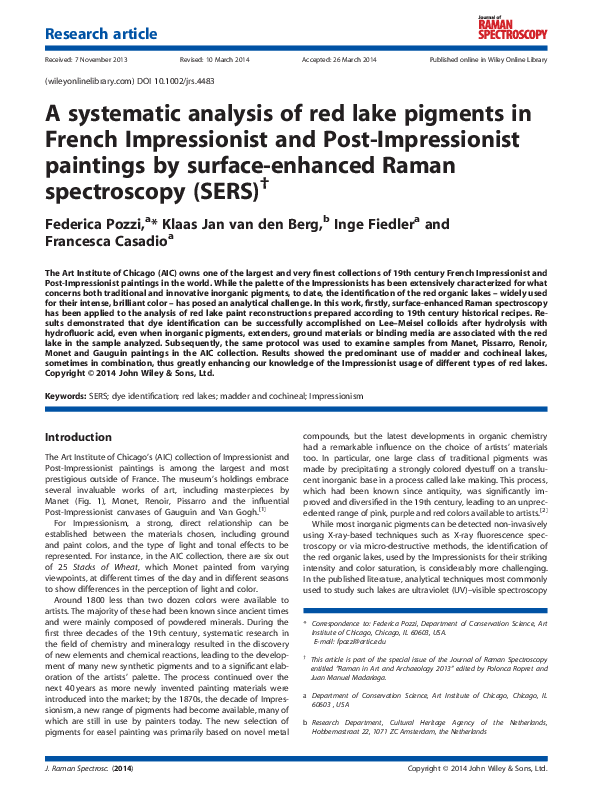 (PDF) A systematic analysis of red lake pigments in French ...