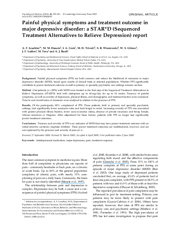 (PDF) Painful physical symptoms and treatment outcome in major ...