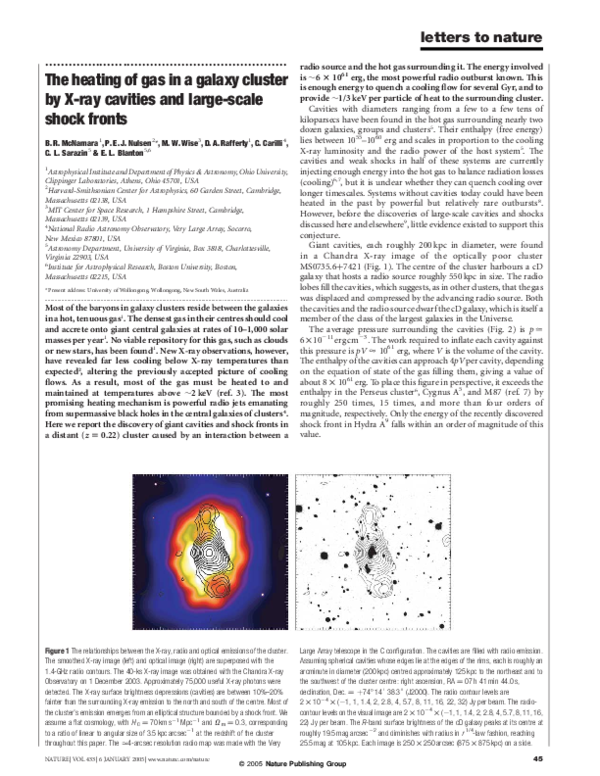 (PDF) The heating of gas in a galaxy cluster by X - ray cavities and ...